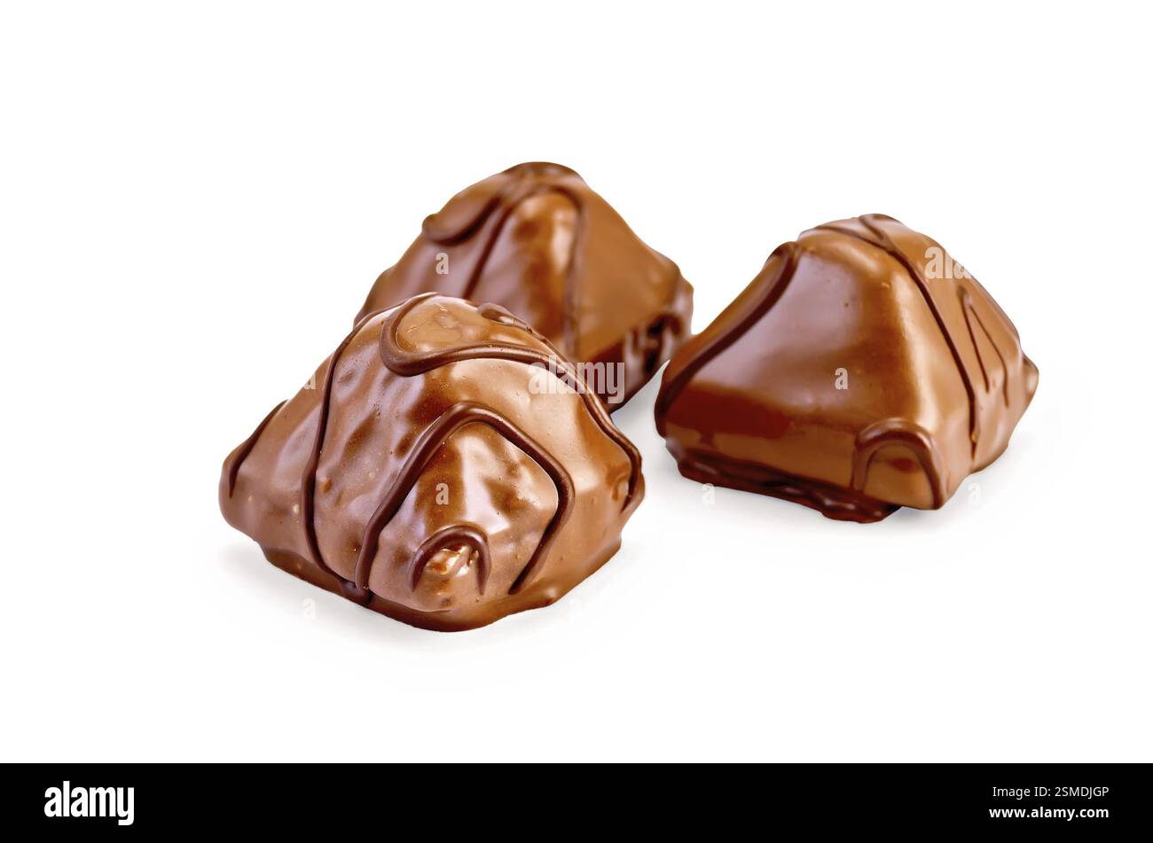 Three chocolates with whole pattern in the shape of a pyramid isolated ...