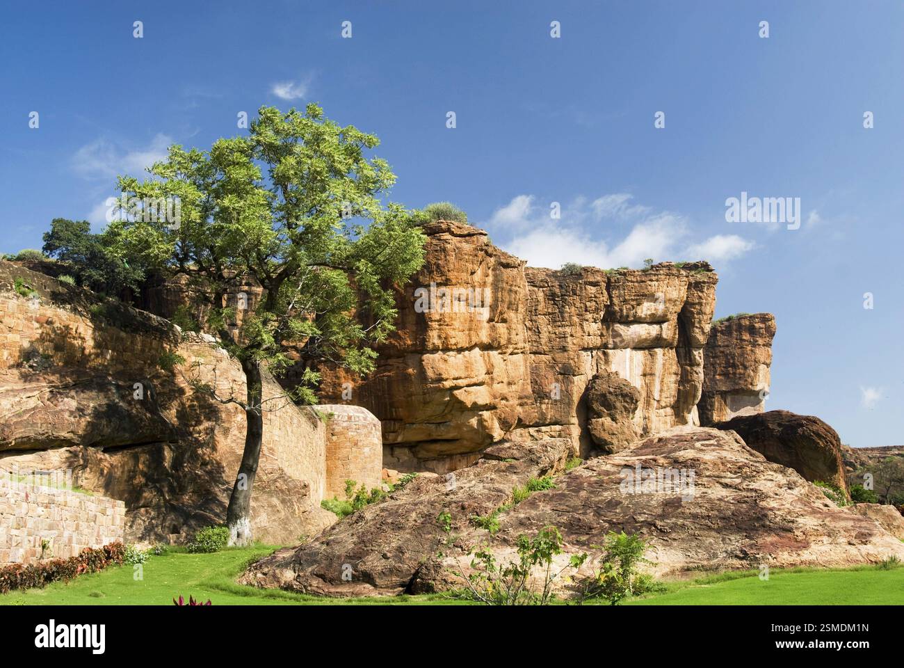 Rust red sandstone rocks in Badami, Karnataka, India, Asia Stock Photo ...