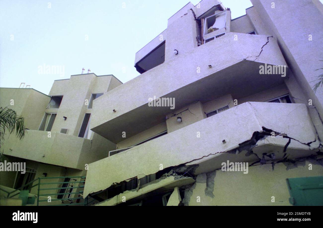 Los Angeles, CA, USA, January 1994. Apartment buildings in San Fernando ...