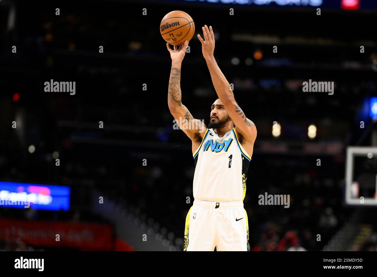 Indiana Pacers forward Obi Toppin shoots during the first half of an ...