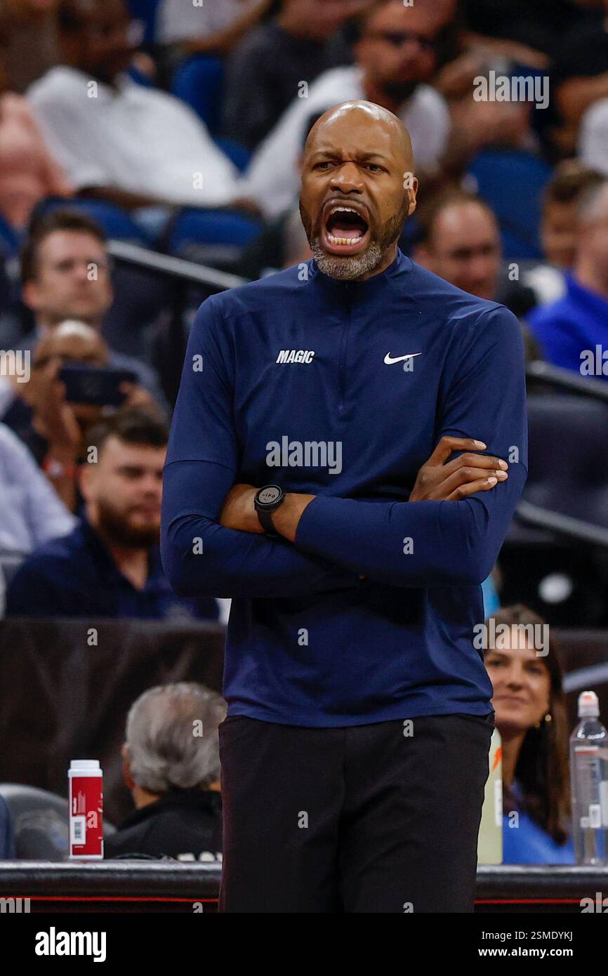 Orlando Magic head coach Jamahl Mosley reacts to his team as they play ...