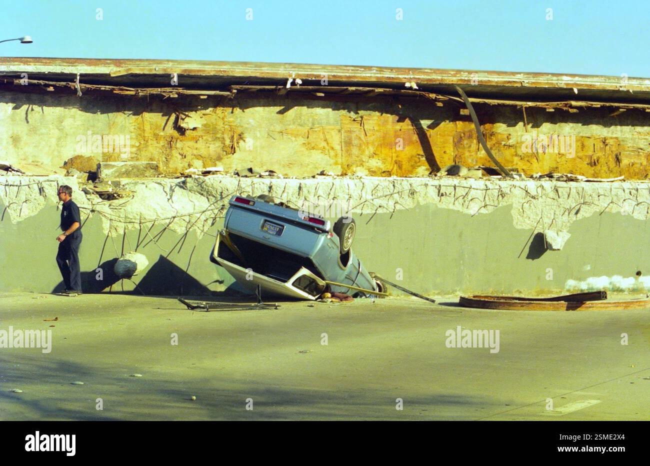 Los Angeles, CA, USA, January 1994. Vehicle overturned after the ...