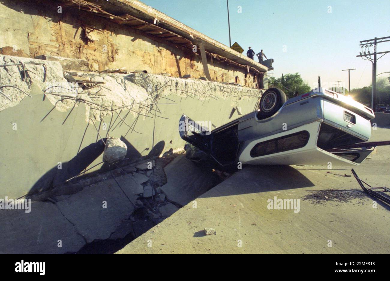 Los Angeles, CA, USA, January 1994. Vehicle overturned after the ...