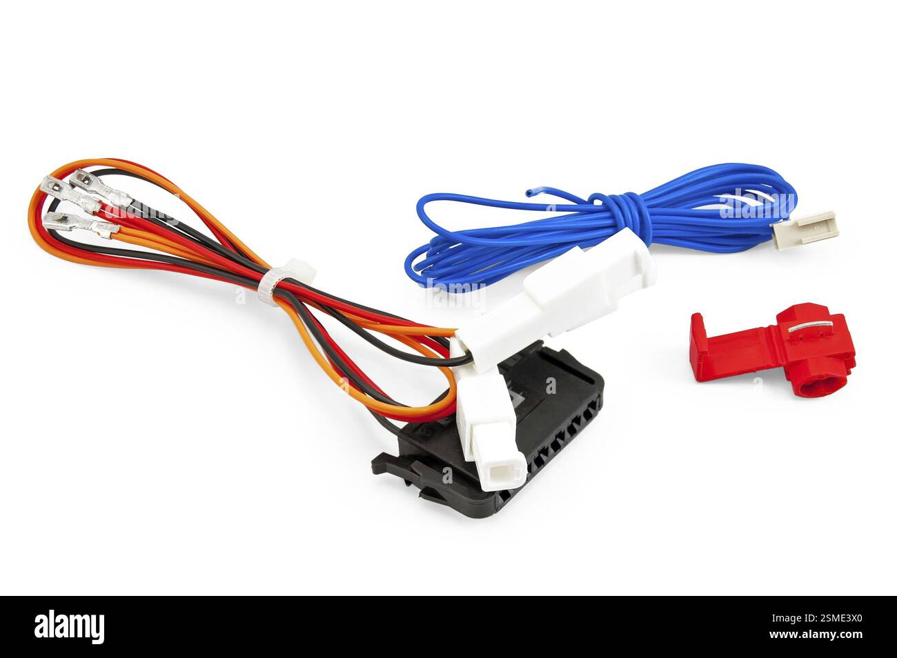 Blue, red, orange and black connecting wires to the terminals and ...