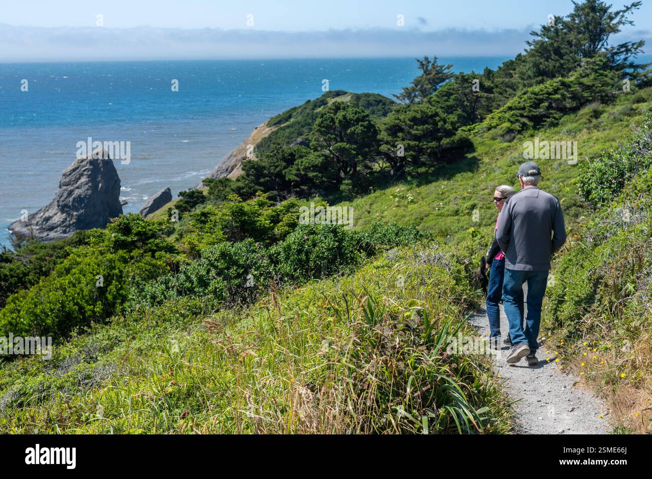 Tourist hiking on a trail at Port Orford Heads in Southern Oregon Stock ...