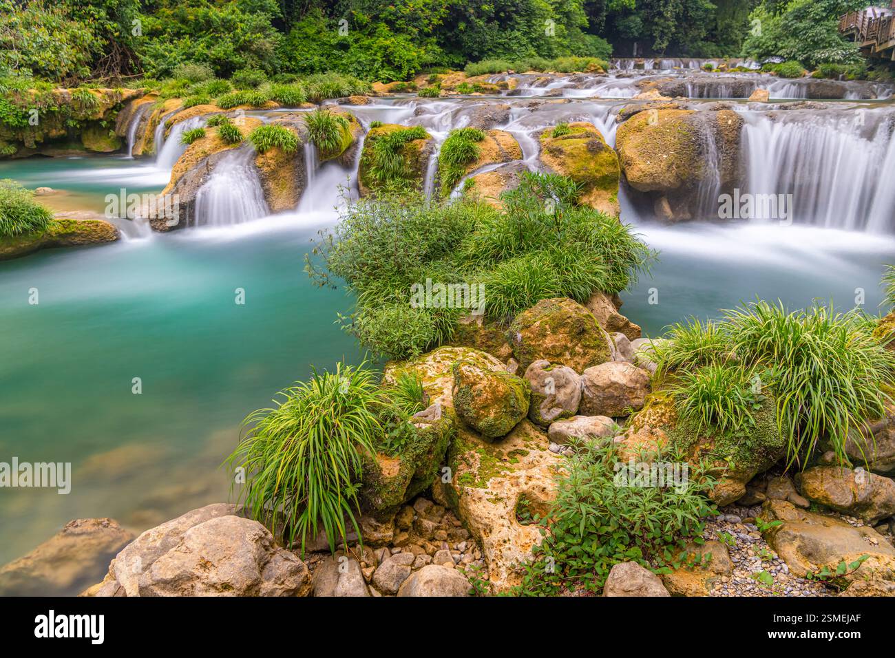 The beautiful stream waterfall in Libo, Guizhou, China shot on the long ...
