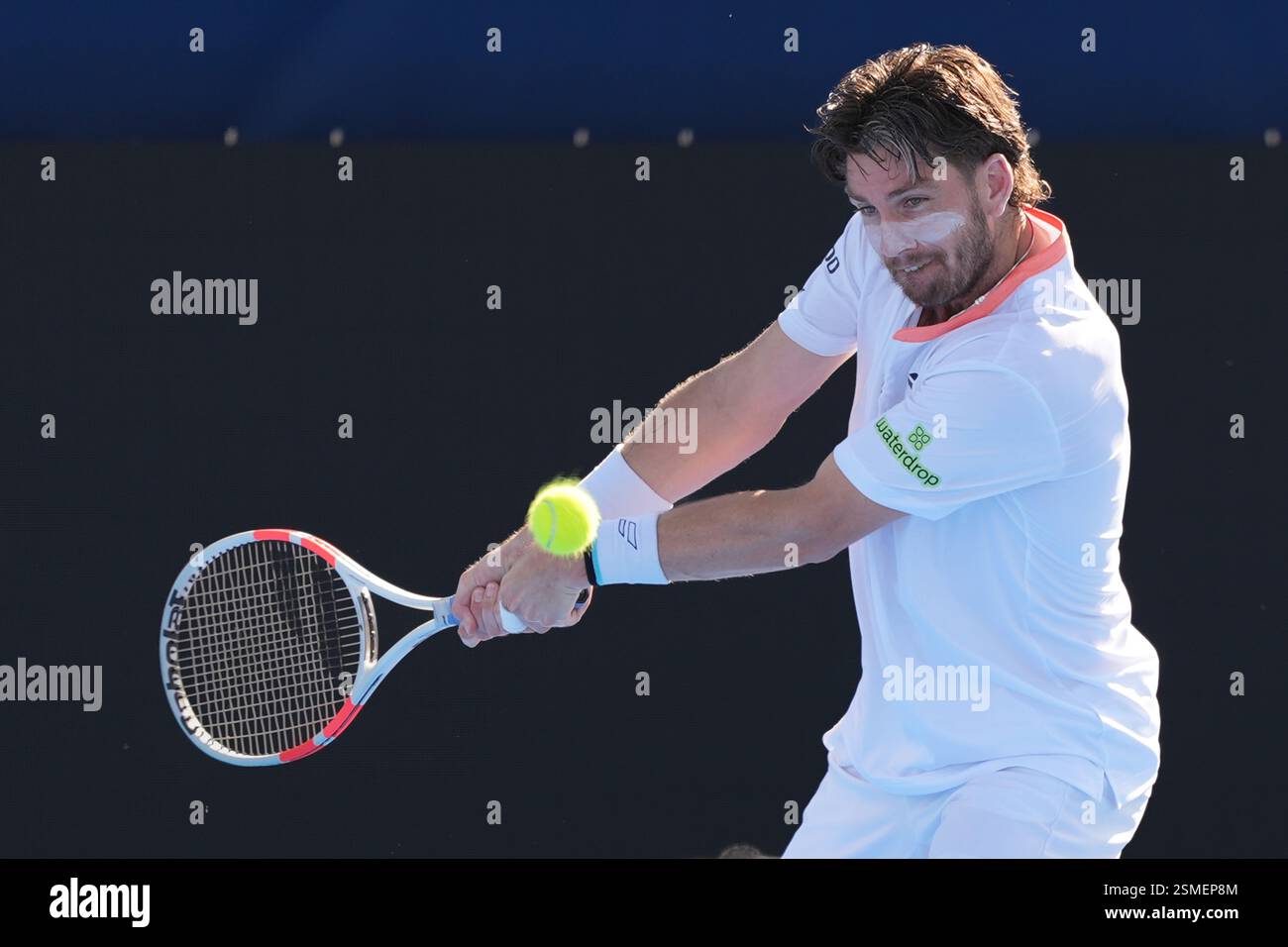 February, 12- Delray Beach, FL: Cameron Norrie(GBR) in action here ...