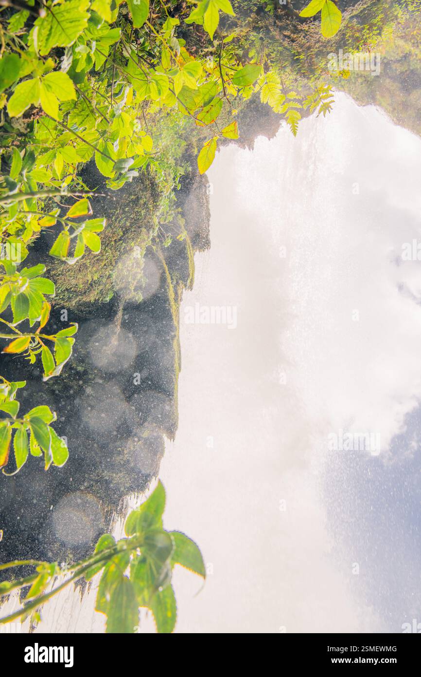 The view under Huangguoshu Waterfall in Guizhou Province, China, blue ...