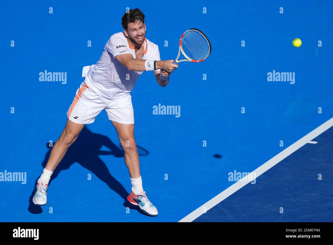 February, 12- Delray Beach, FL: Cameron Norrie(GBR) in action here ...