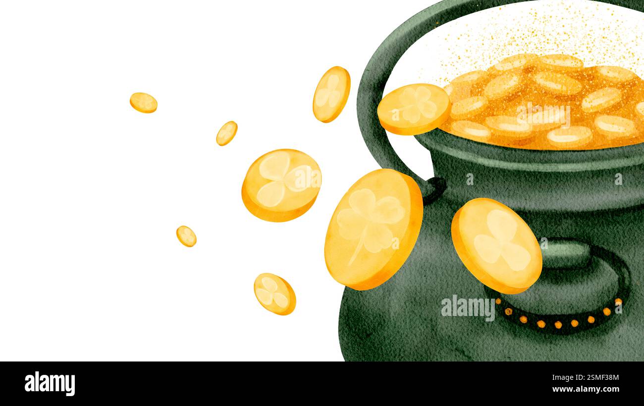 An eyecatching illustration of a classic pot overflowing with shiny ...