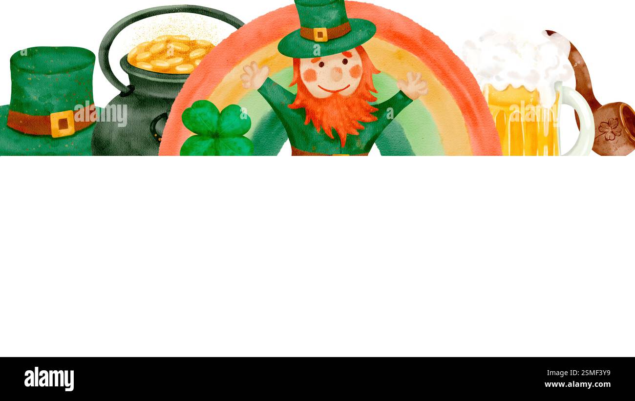 A festive illustration featuring a cheerful leprechaun and symbols ...