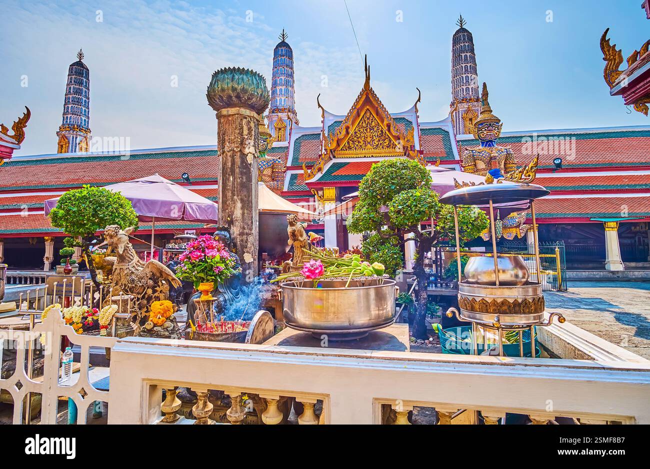 BANGKOK, THAILAND - MAY 12, 2019: The outdoor altar with flower ...
