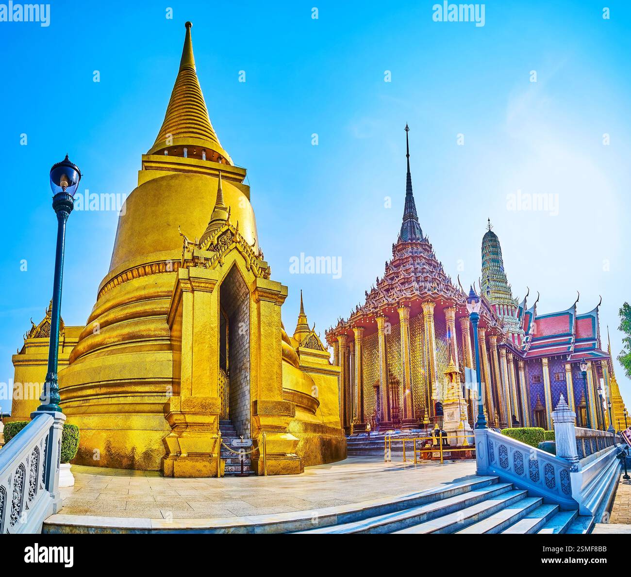 BANGKOK, THAILAND - MAY 12, 2019: Phra Siratana Chedi golden pagoda and ...