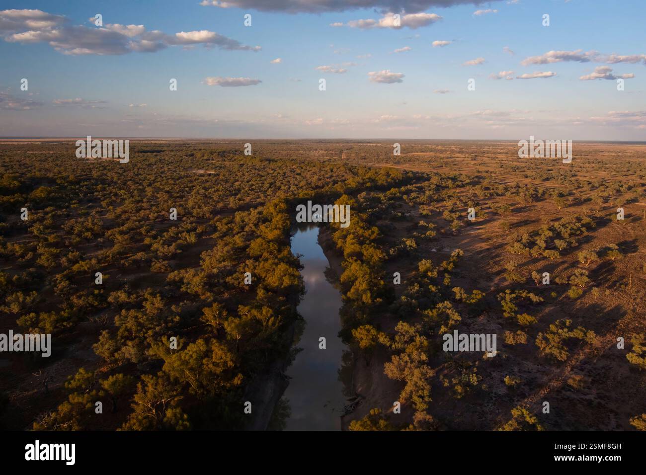 Aerial of the Darling River in Louth, New South Wales, Australia. The ...