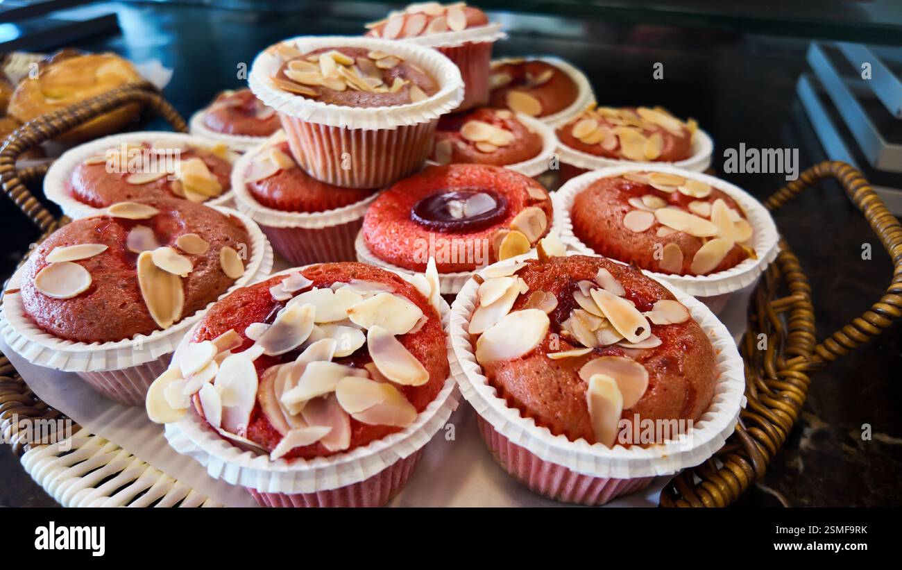 Colorful desserts displayed in a bakery for a sweet afternoon treat ...