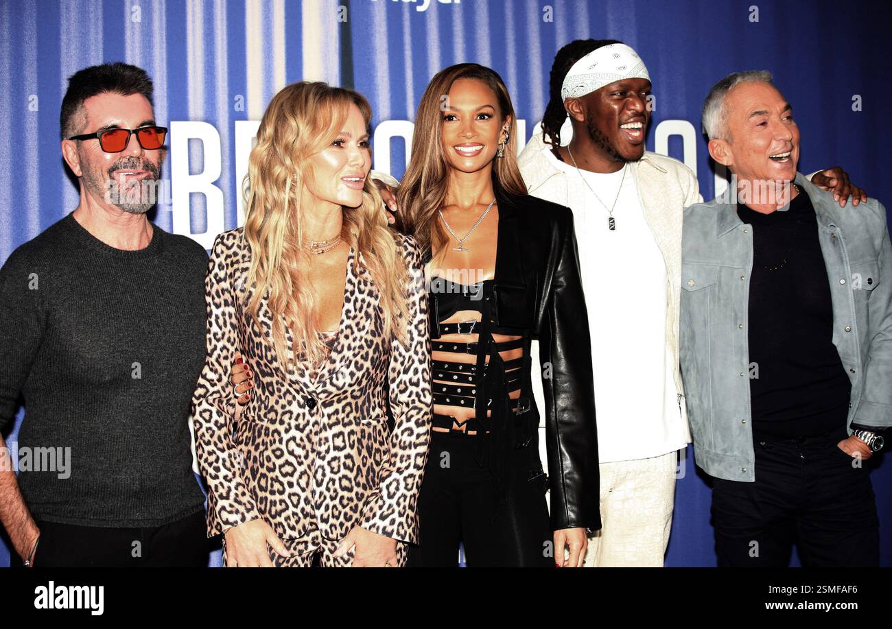London, UK. Simon Cowell, Amanda Holden, Alesha Dixon, KSI and Bruno ...
