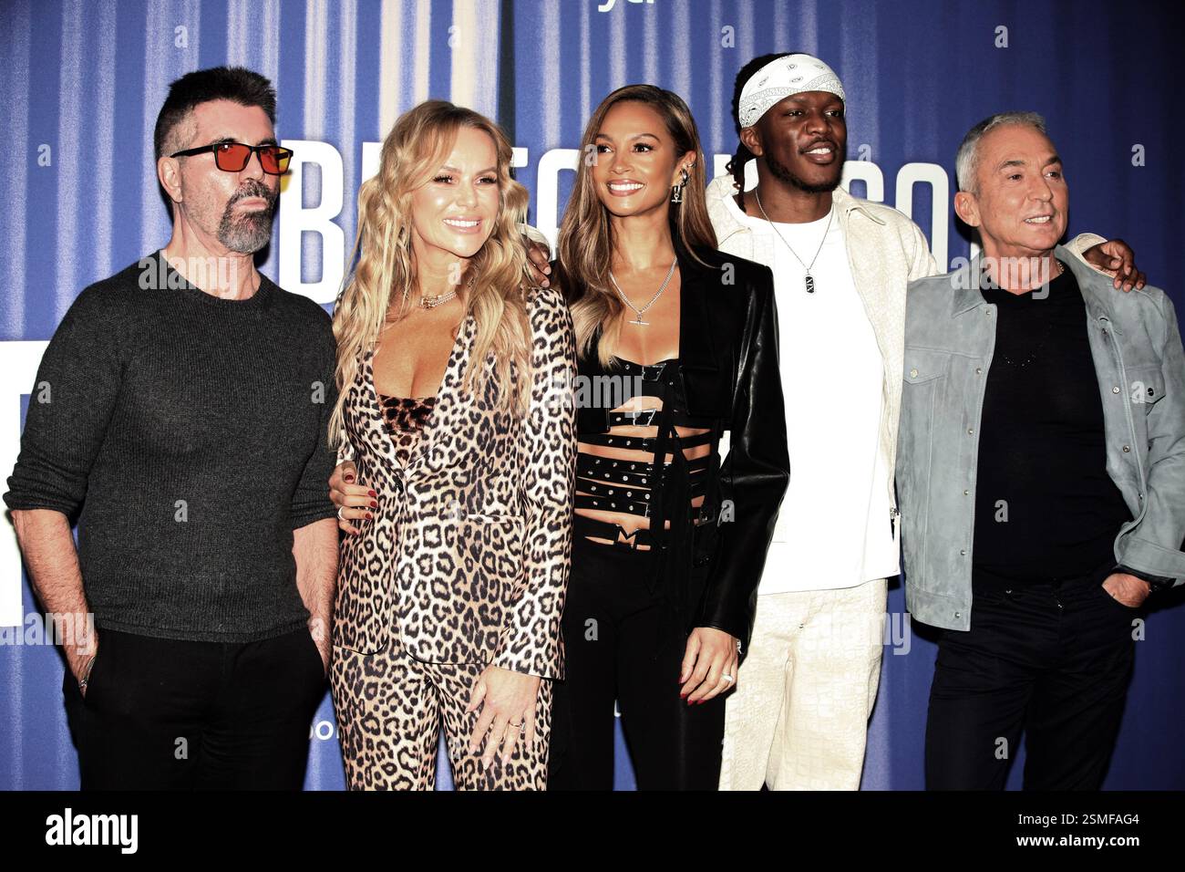 London, UK. Simon Cowell, Amanda Holden, Alesha Dixon, KSI and Bruno ...