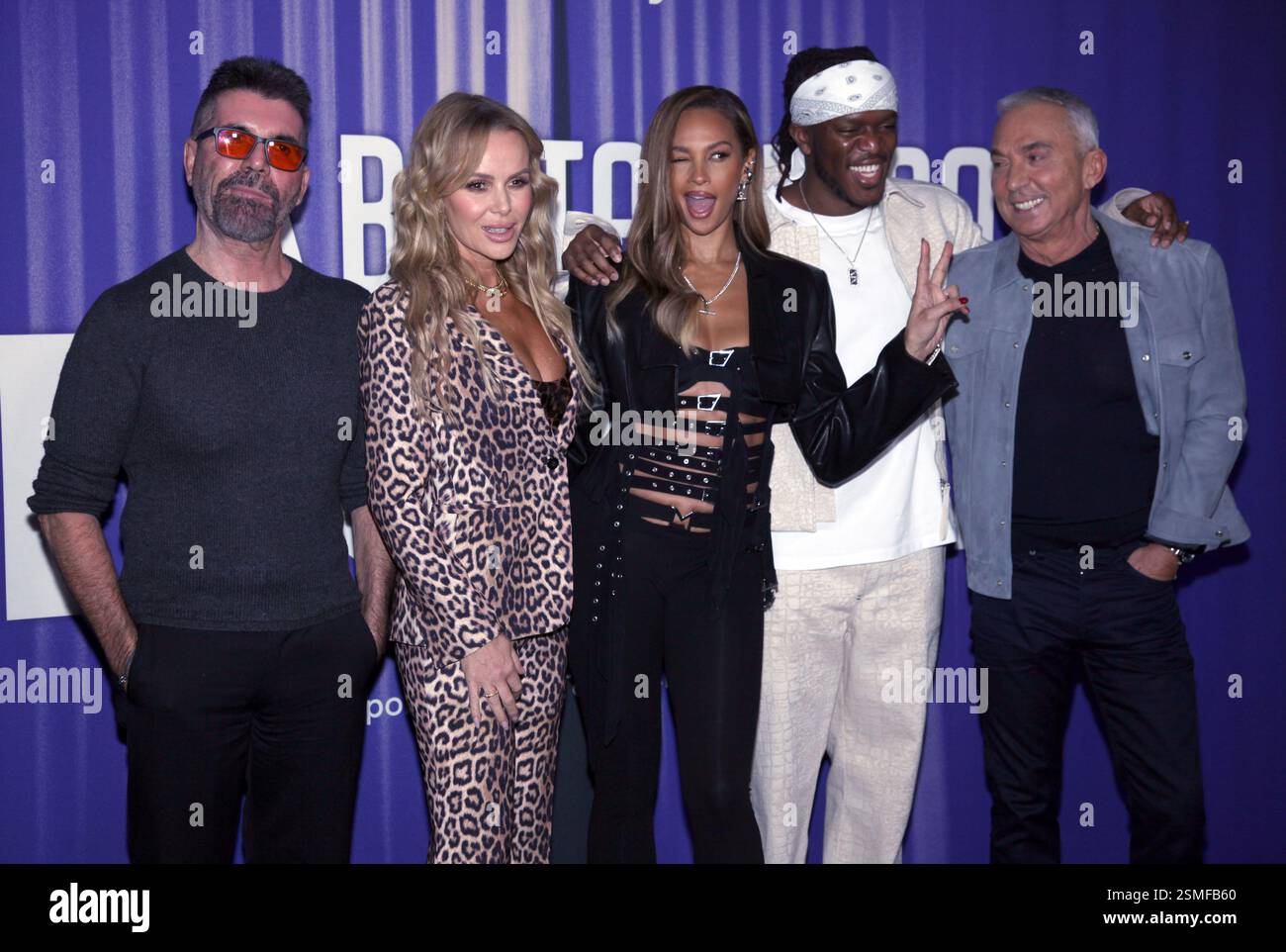 London, UK. Simon Cowell, Amanda Holden, Alesha Dixon, KSI and Bruno ...