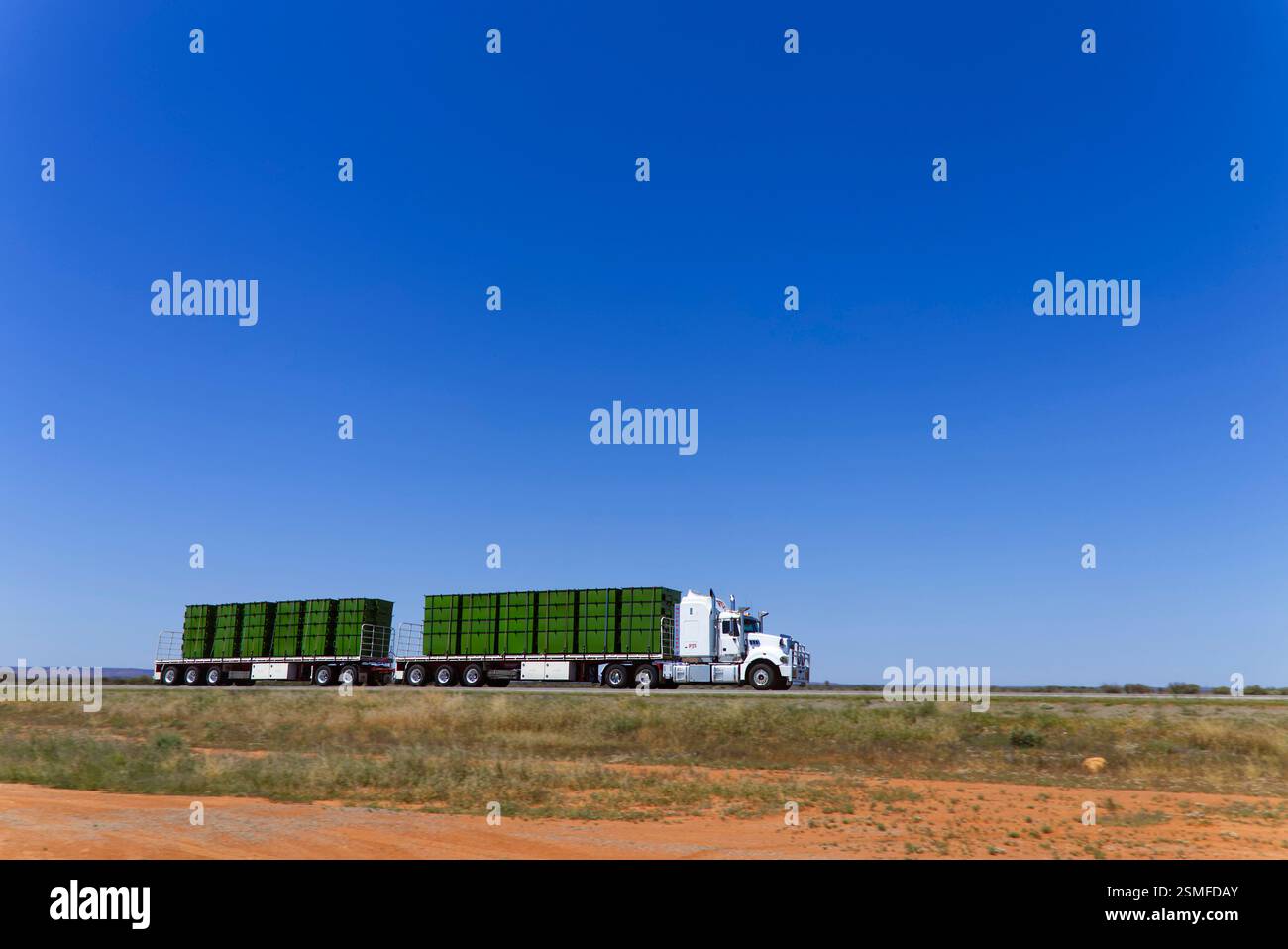 Long Nose A Double Interstate semi trailer carrying goods along the ...