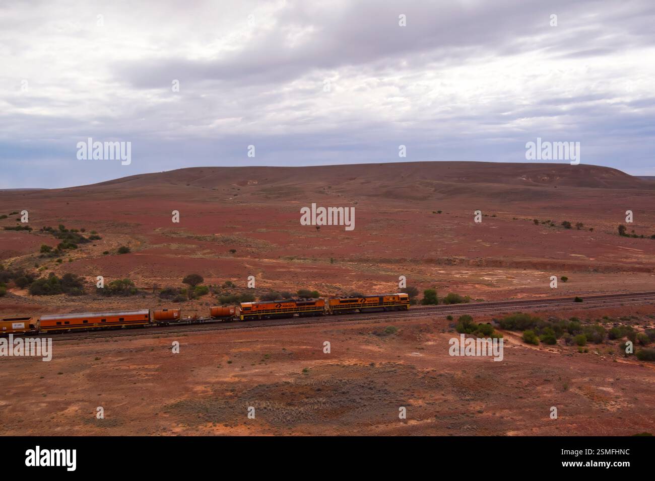 Aerial of the empty Aurizon Iron Ore Trains as it passes through the ...