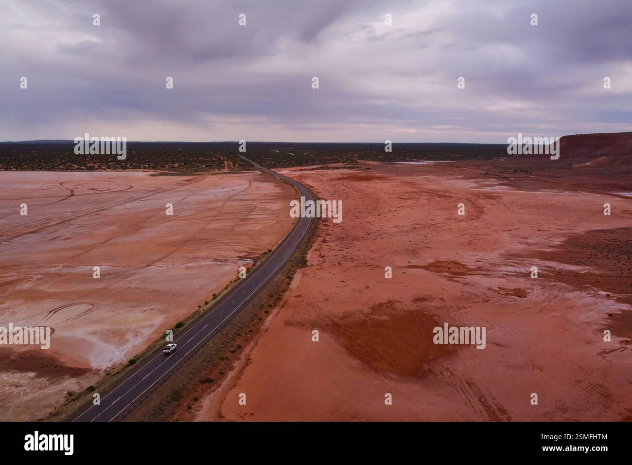 Aerial of the Stuart Highway as it passes through the rangelands and ...