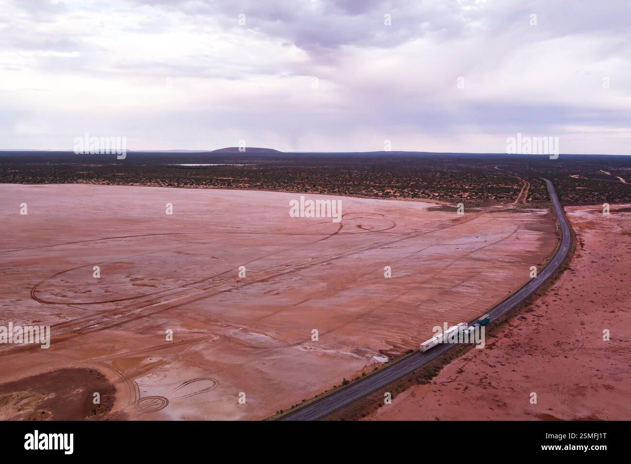 Aerial of the Stuart Highway as it passes through the rangelands and ...