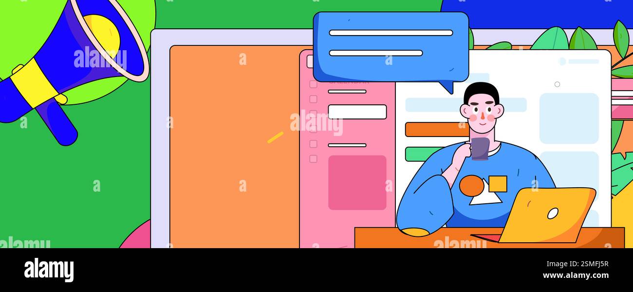 Notification announcement vector creative flat hand drawn illustration ...