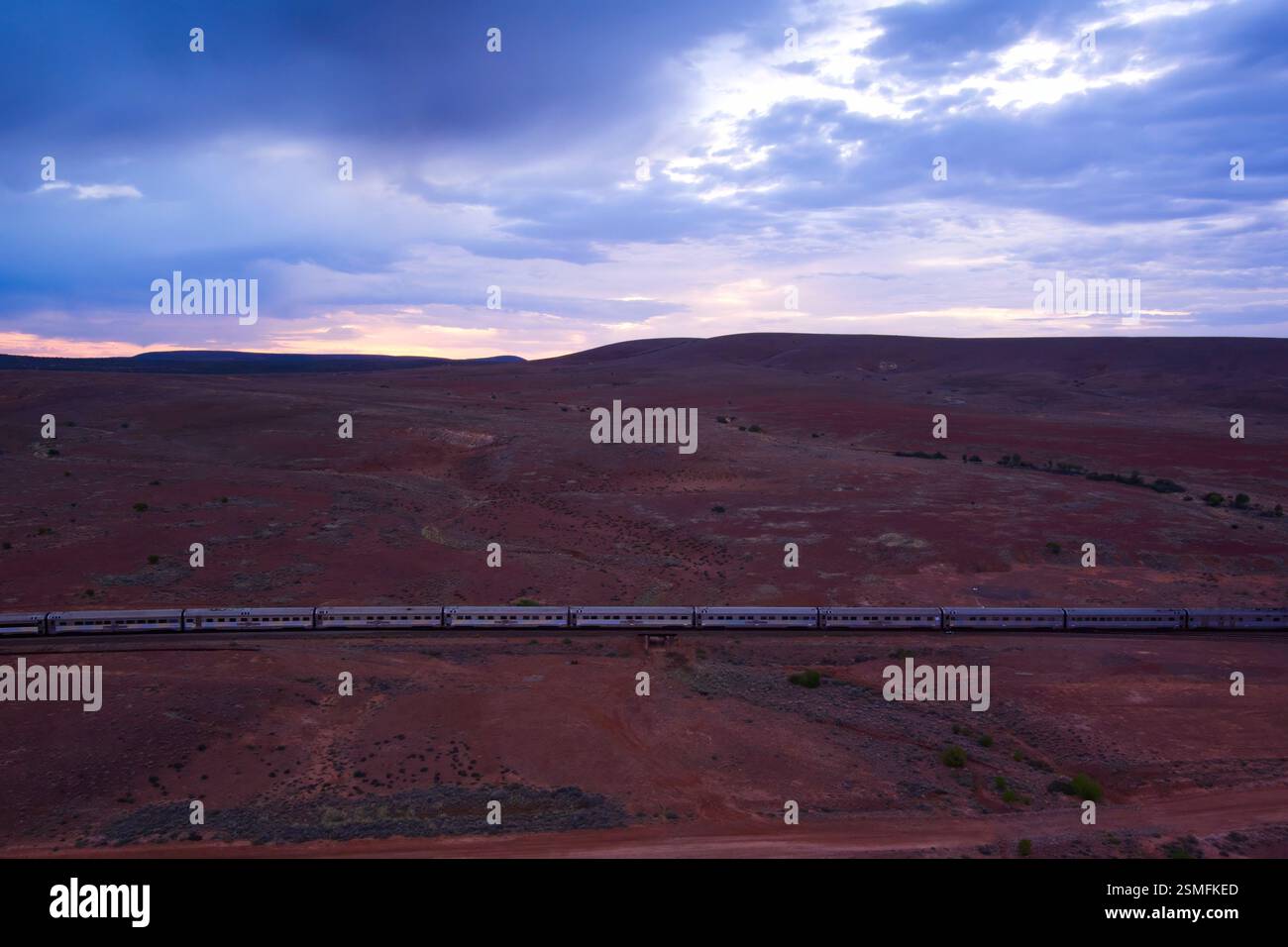 The Ghan luxury passenger train is captured in the midst of its journey ...