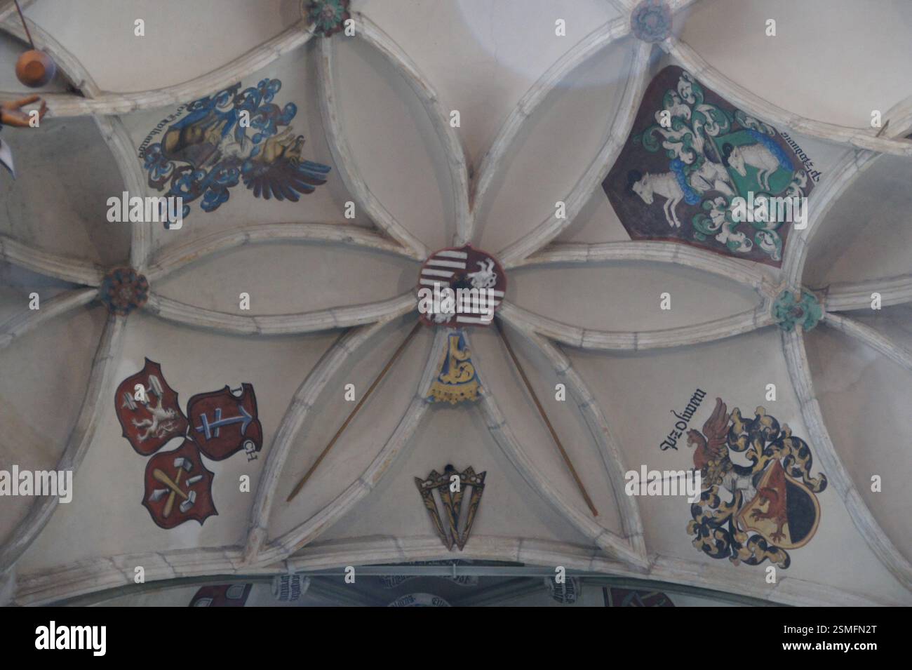Vaulted ceiling Czech Republic with painted coats of arms. Geometric ...