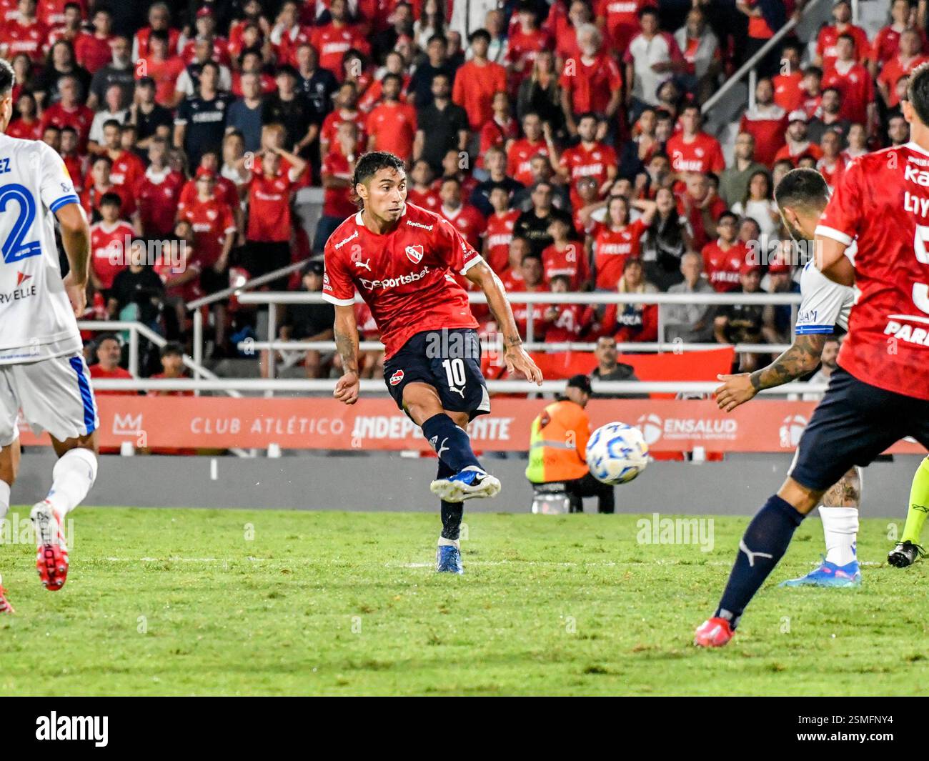 Buenos Aires, Argentina. February 12, 2025. Luciano Cabral kicks the ...