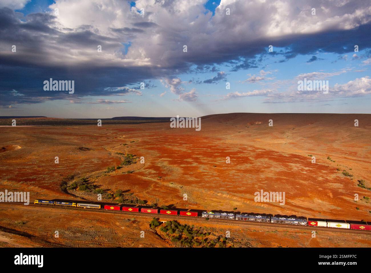 Aerial of a Intermodal Double Stacked Container Freight Train passing ...