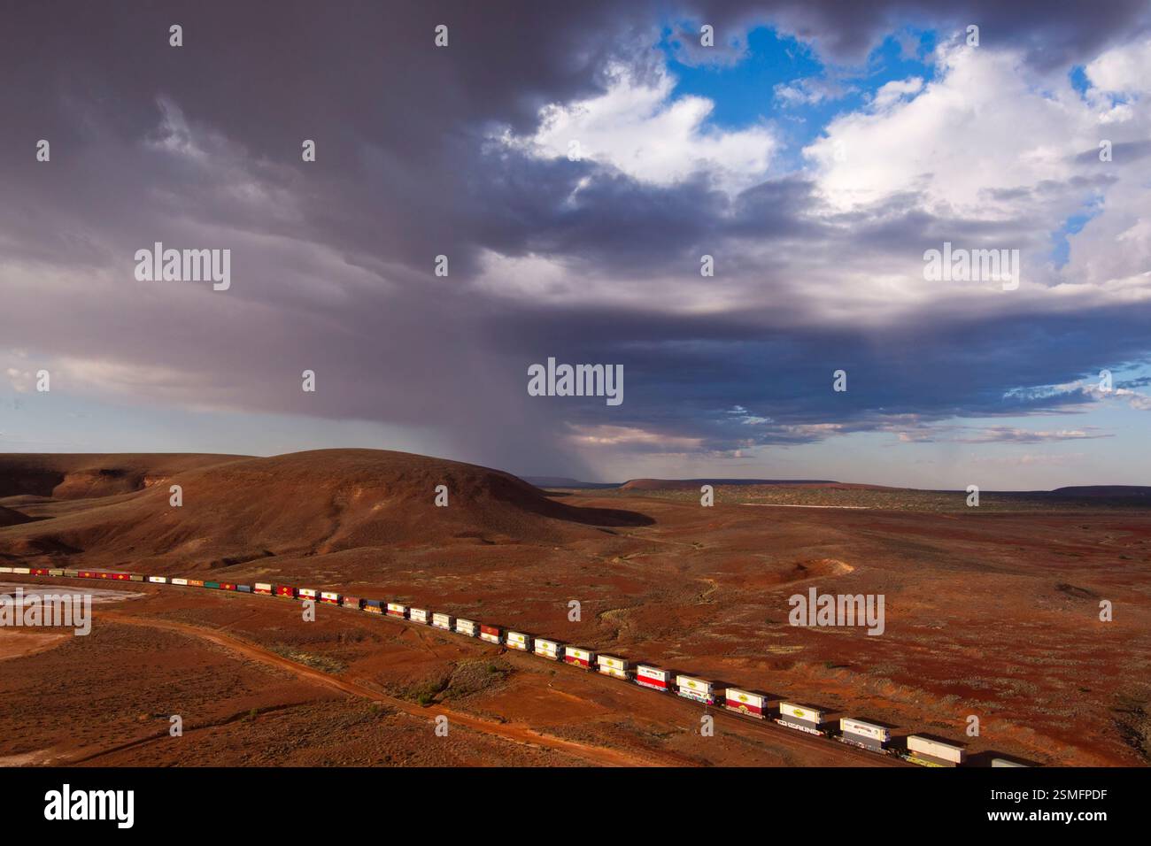 Aerial of a Double Stacked Intermodal Container freight train ...