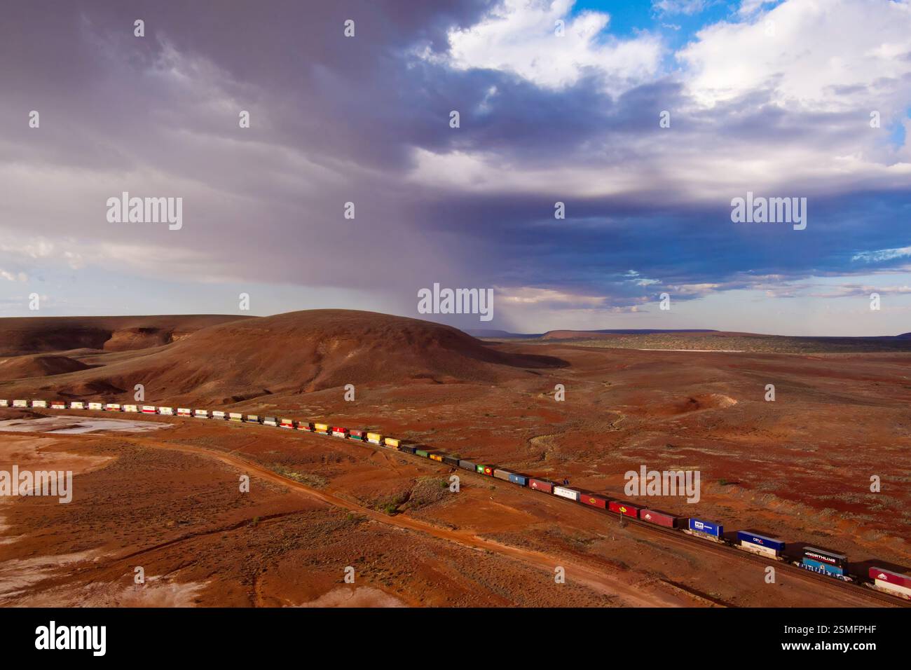 Aerial of a Double Stacked Intermodal Container freight train ...