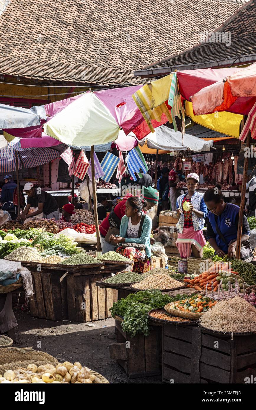 Vegetable stalls at the Analakely Market Antanarivo, Madagascar, Africa ...