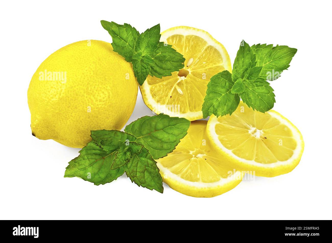 Whole and half a lemon, two cloves of lemon, mint sprigs three green ...