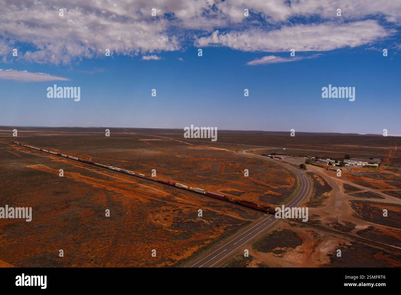 Aerial of Intermodal Double Stacked Container Freight Train on the ...