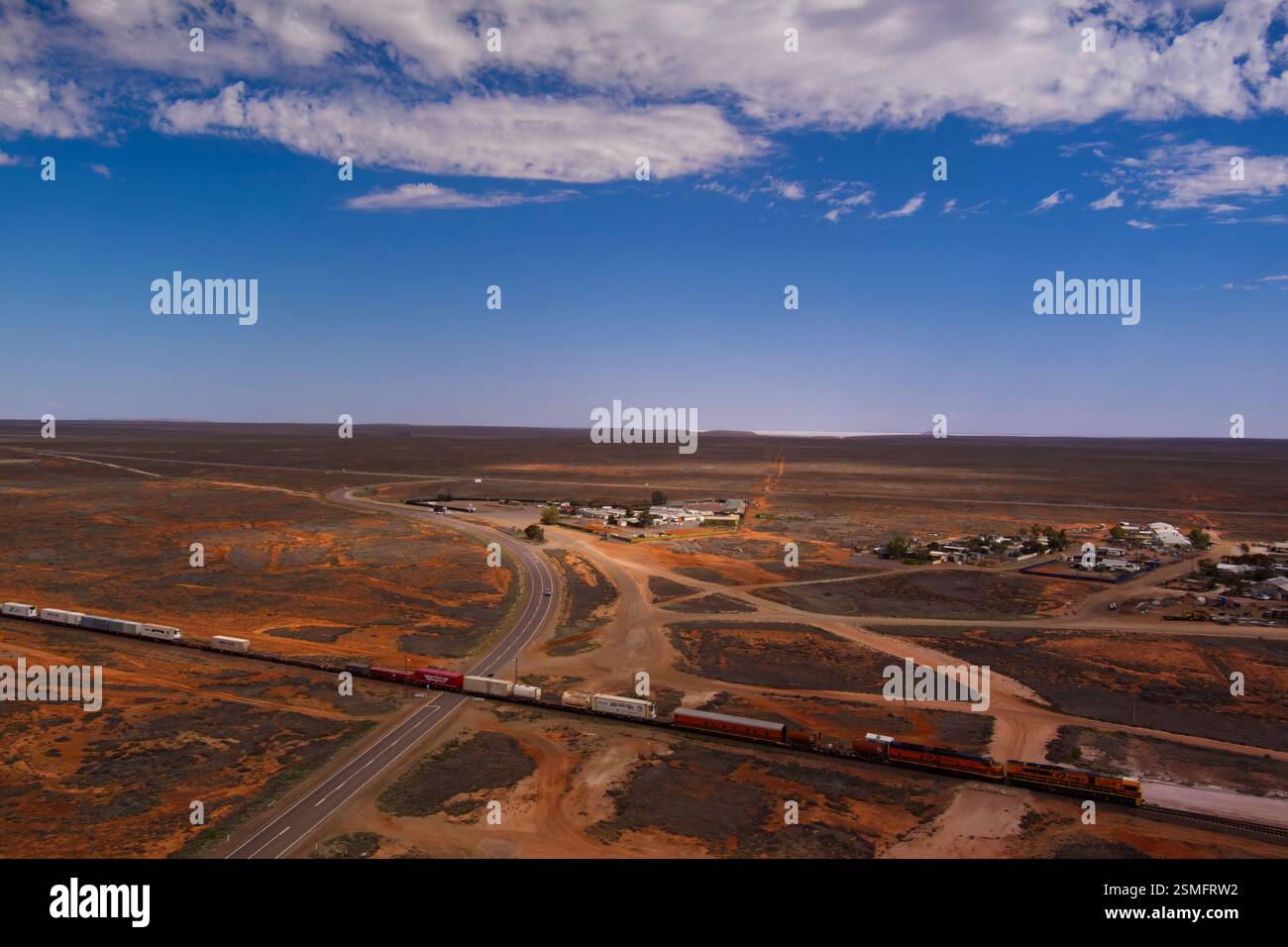 Aerial of Intermodal Double Stacked Container Freight Train on the ...