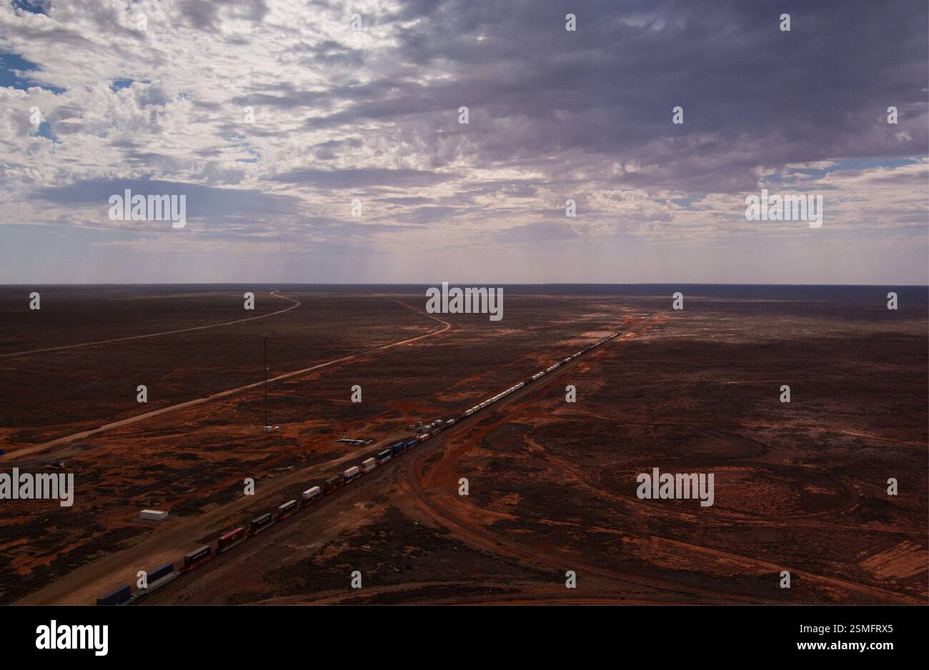 Aerial of Intermodal Double Stacked Container Freight Train on the ...