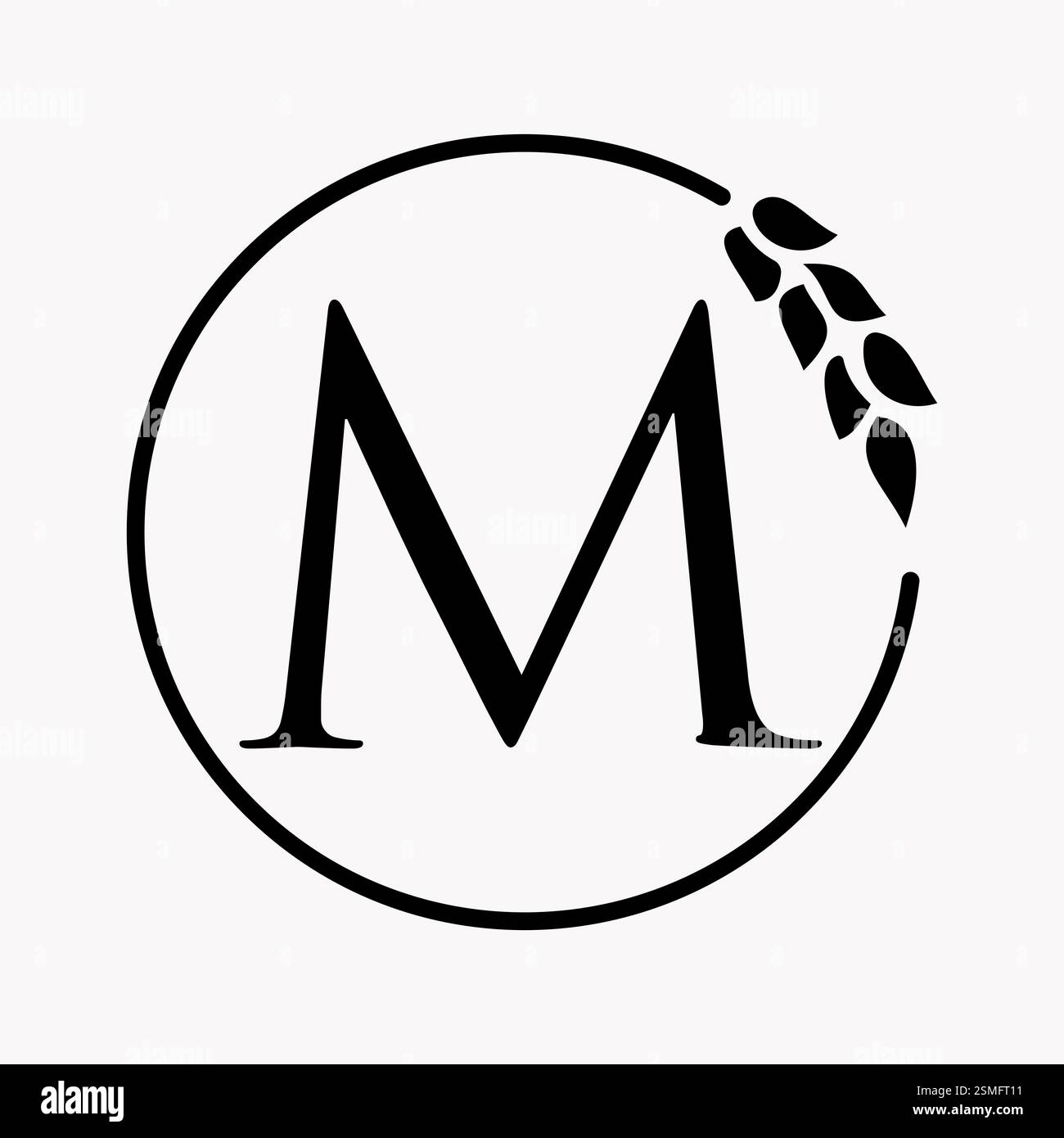 Monogram Letter M Bakery Logo Concept With Grain Wheat Symbol Vector ...