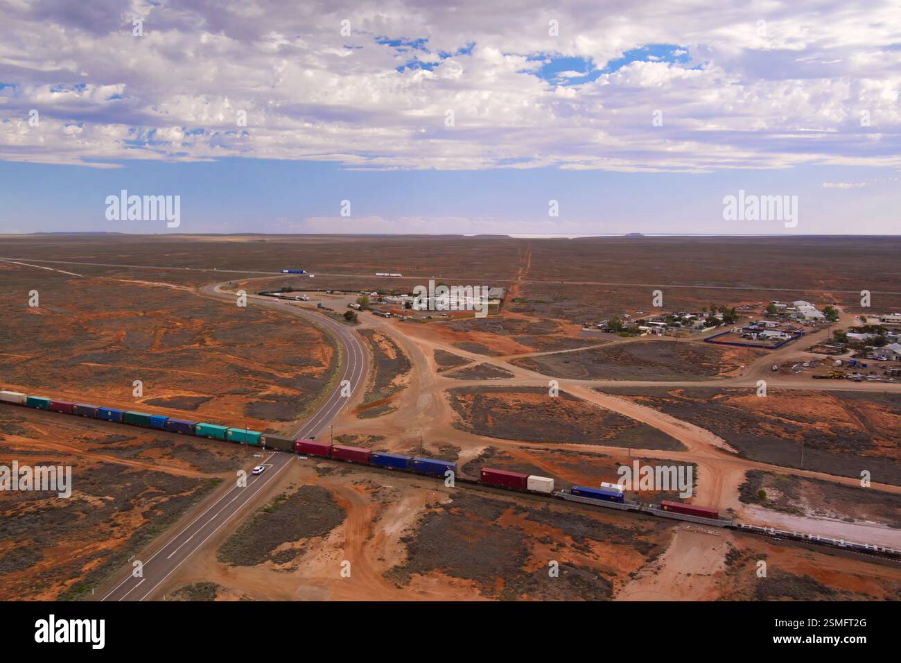 Aerial of Intermodal Double Stacked Container Freight Train on the ...
