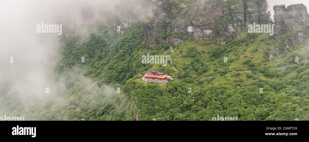 Chengen buddhist temple from the new golden summit in Fanjing mountain ...