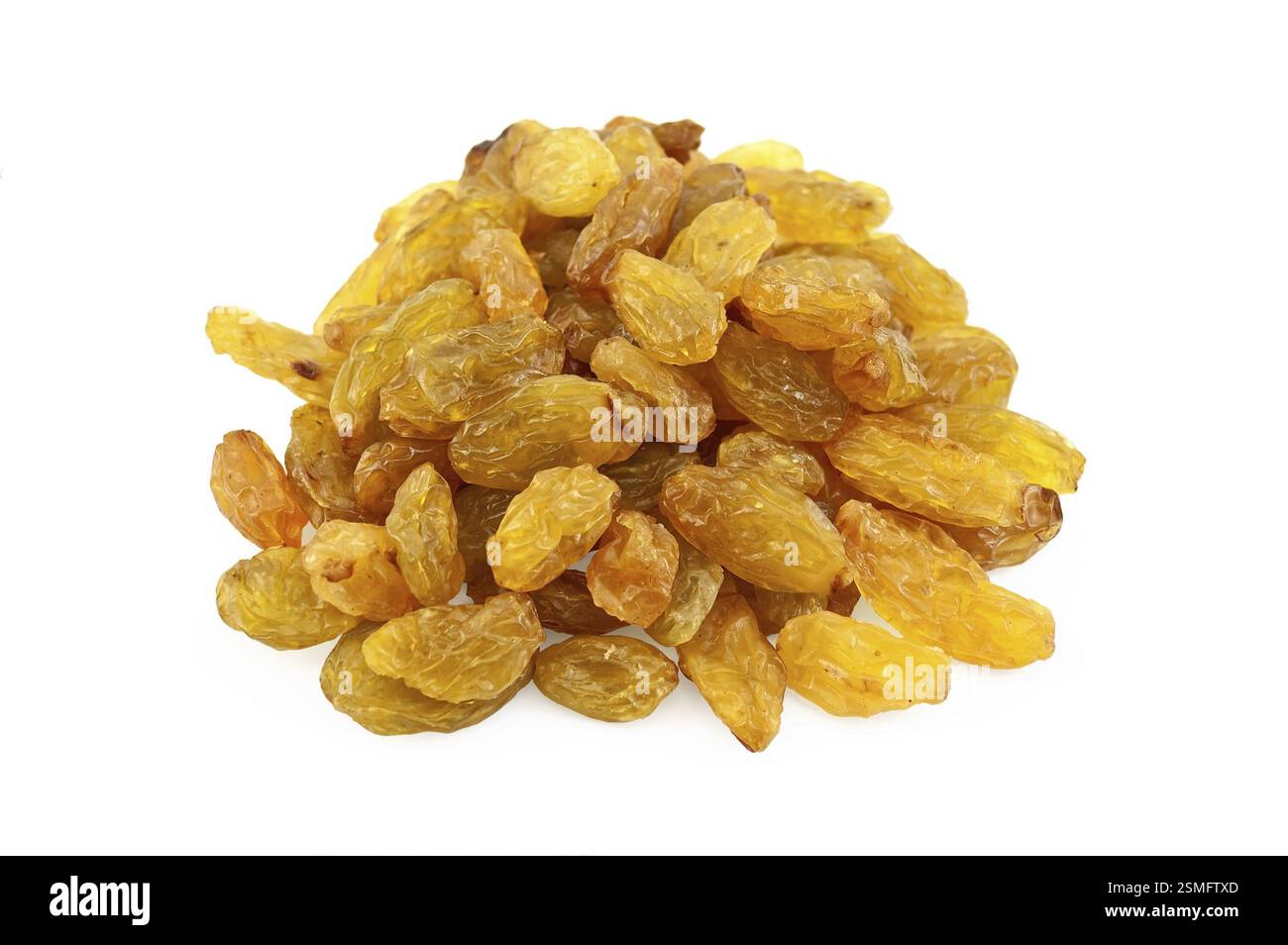 Heap of yellow seedless raisins isolated on white background Stock Photo - Alamy