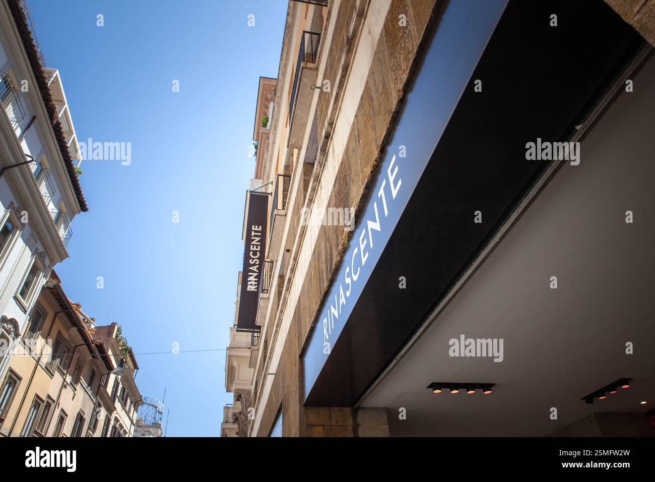 ROME, ITALY - JUNE 15, 2024: La Rinascente’s sleek signage adorns Via ...
