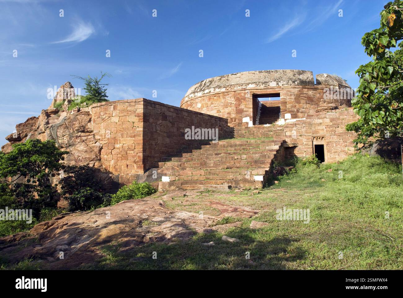 Circular watch tower in 14th century North Fort in Badami, Karnataka ...