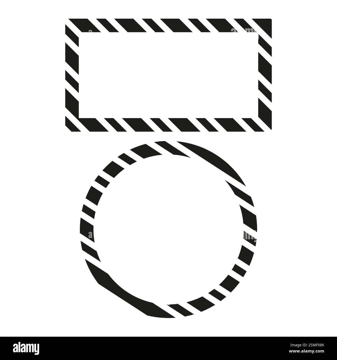 Striped geometric frames. Rectangle and circle. Black and white ...