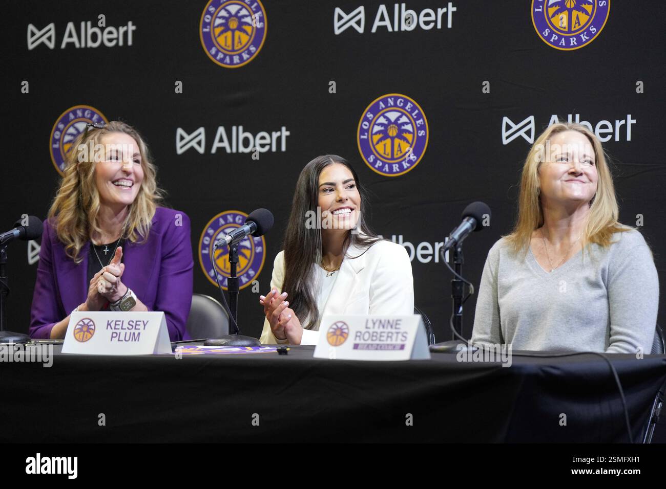 LA Sparks general manager Raegan Pebley (left), guard Kelsey Plum ...