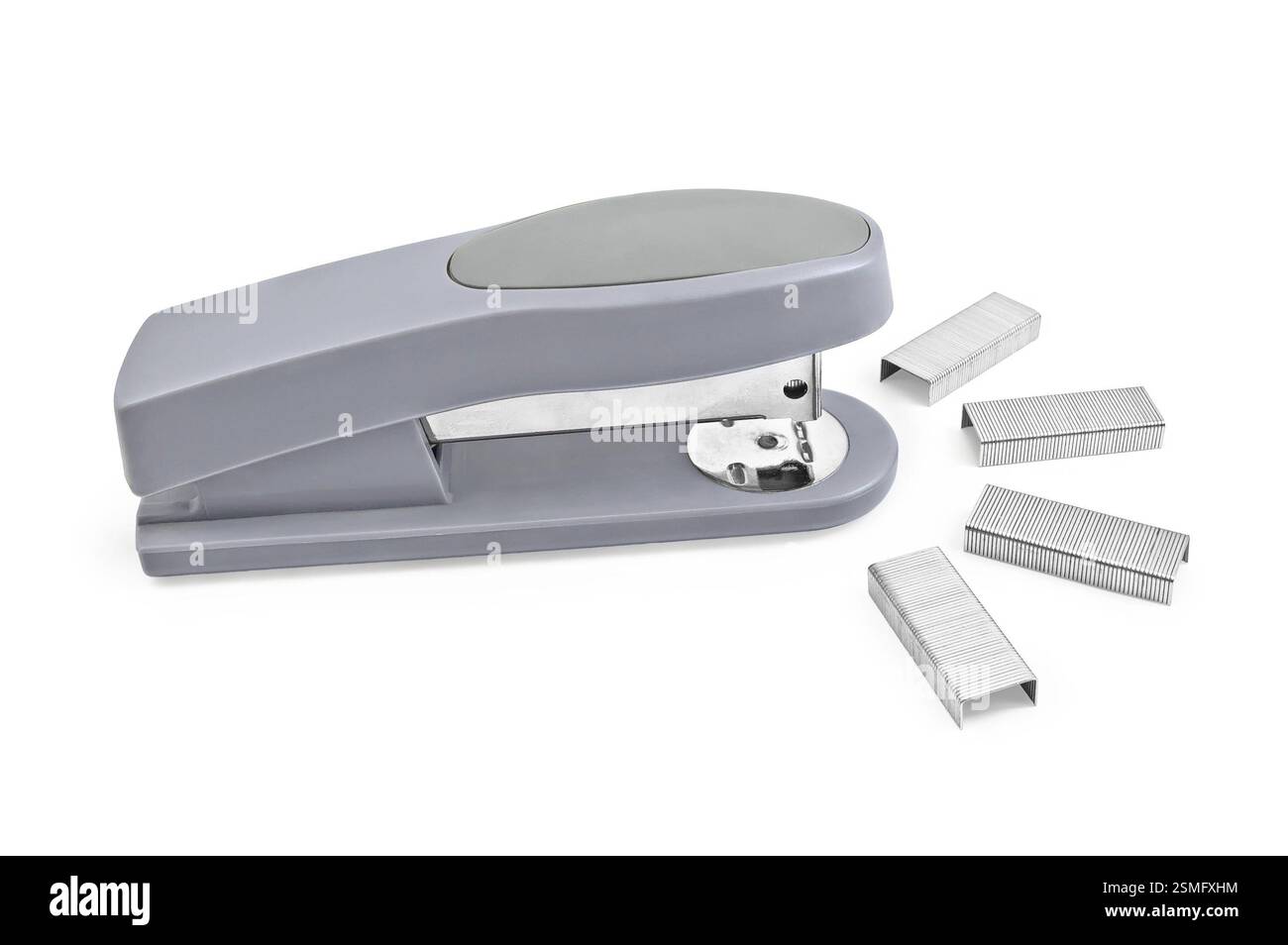 Gray stapler staples with four blocks isolated on white background ...