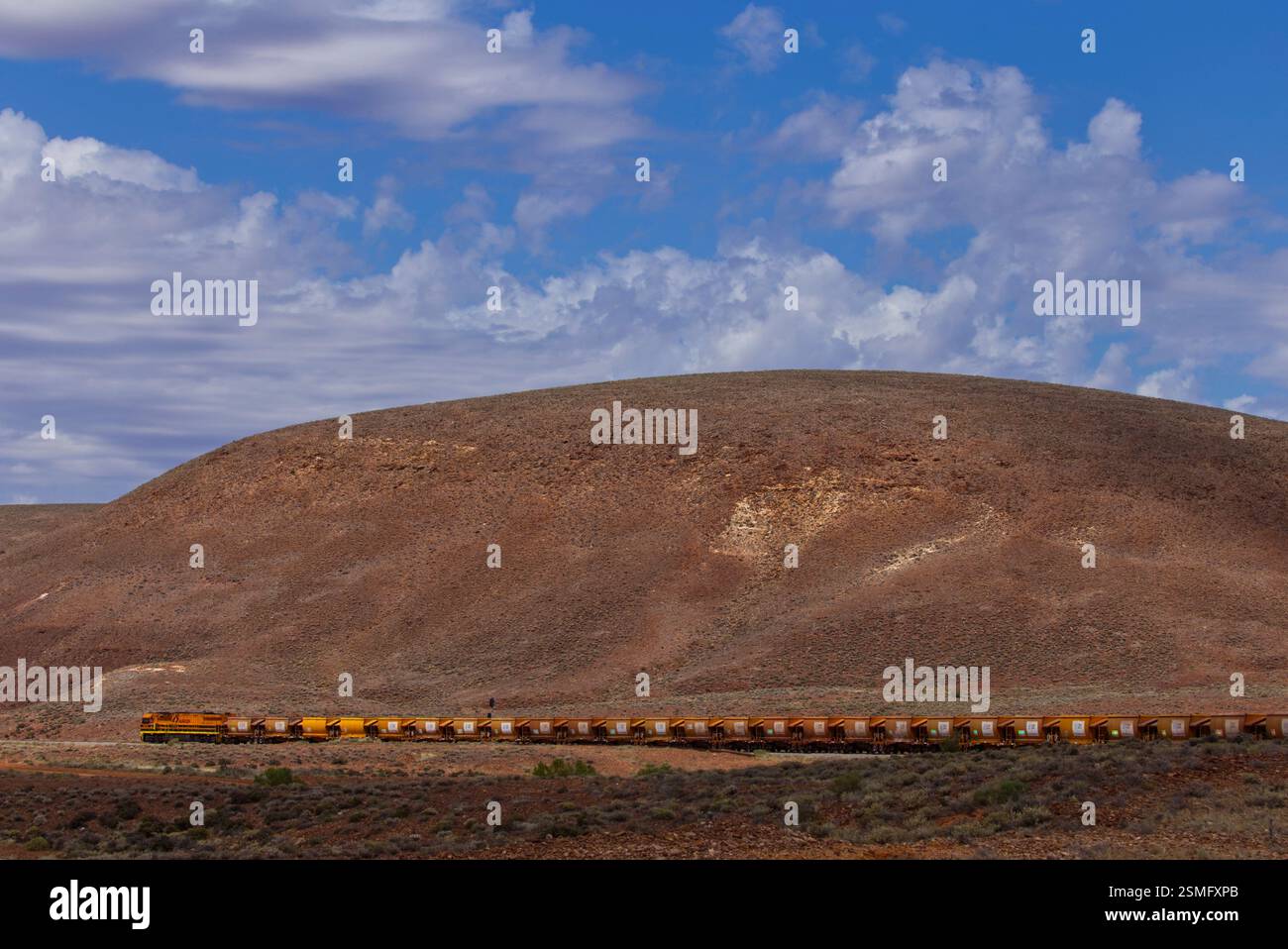 An iron ore train traveling through the outback of South Australia ...