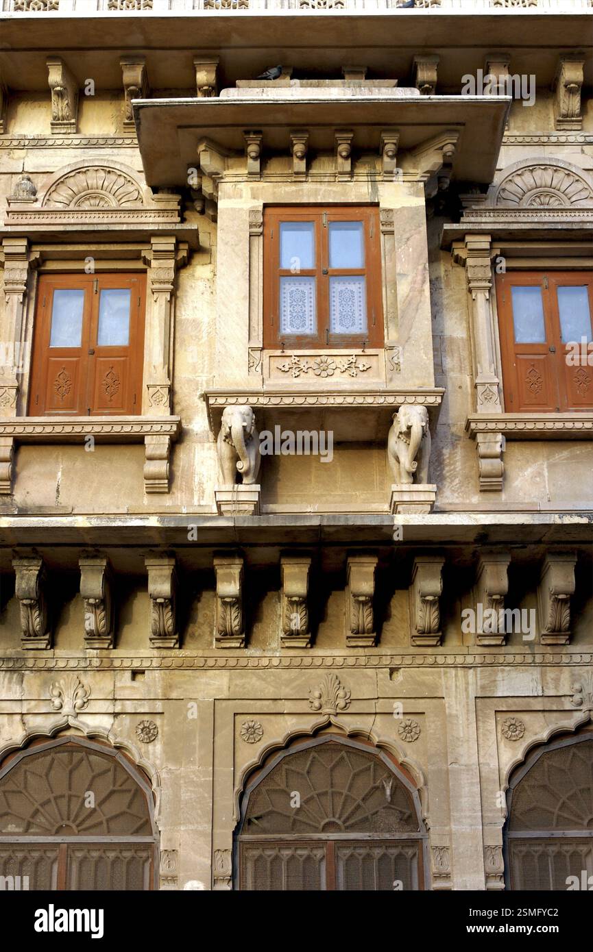 Windows at Mani Mahal old palace, Morbi, Saurashtra, Gujarat, India ...