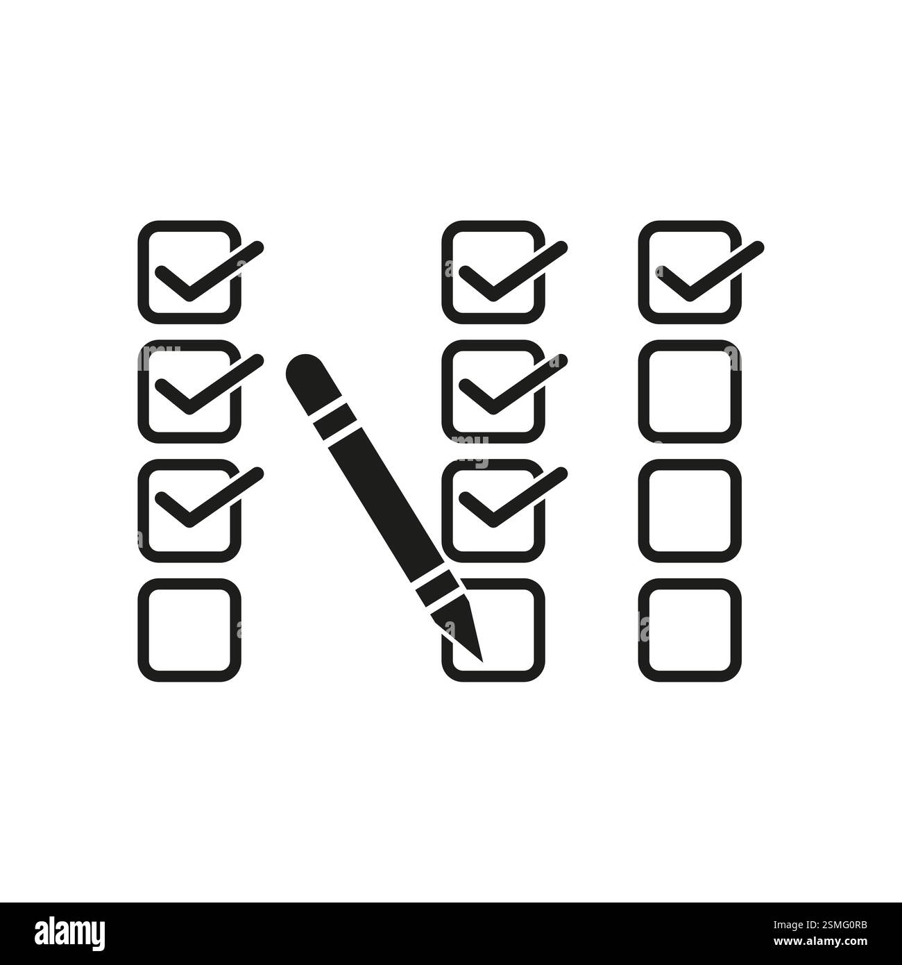 Checklist With Pen Task Completion Icon Marked Boxes Symbol Vector